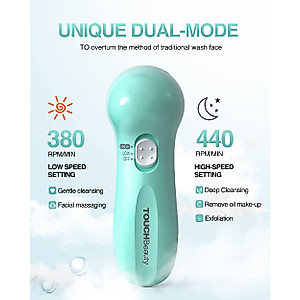 TOUCHBeauty Portable Facial Brush Set with Case & 3 Spin Brush Heads, 0.055mm Deep Pores Cleansing Bristle, Soft Silicone Massager Brush Face Exfoliator Brushes, Mini Travel Size Battery Powered