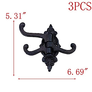 MY MIRONEY Cast Iron Swivel Wall Hook 3-in-1 Vintage Coat Hook Heavy Duty Triple Swivel Hook Swing Hook Pack of 3