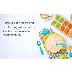 Baby Spoons, Feeding Littles, Silicone Pre-Spoon for Kids Aged 6+ Months - First and Second Stage Spoons, Baby Led Weaning, Teething Spoons, Infant Feeding - Toddler Utensils - 2 Spoons, (Pink/White)