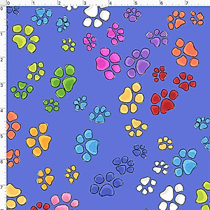 Loralie Designs Go Paws Blue Fabric by The Yard for Quilting