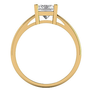 Clara Pucci 2 Carat Brilliant Emerald Cut Clear Simulated Diamond 14K Yellow Gold Solitaire Engagement Bridal Anniversary Ring Size 7.5