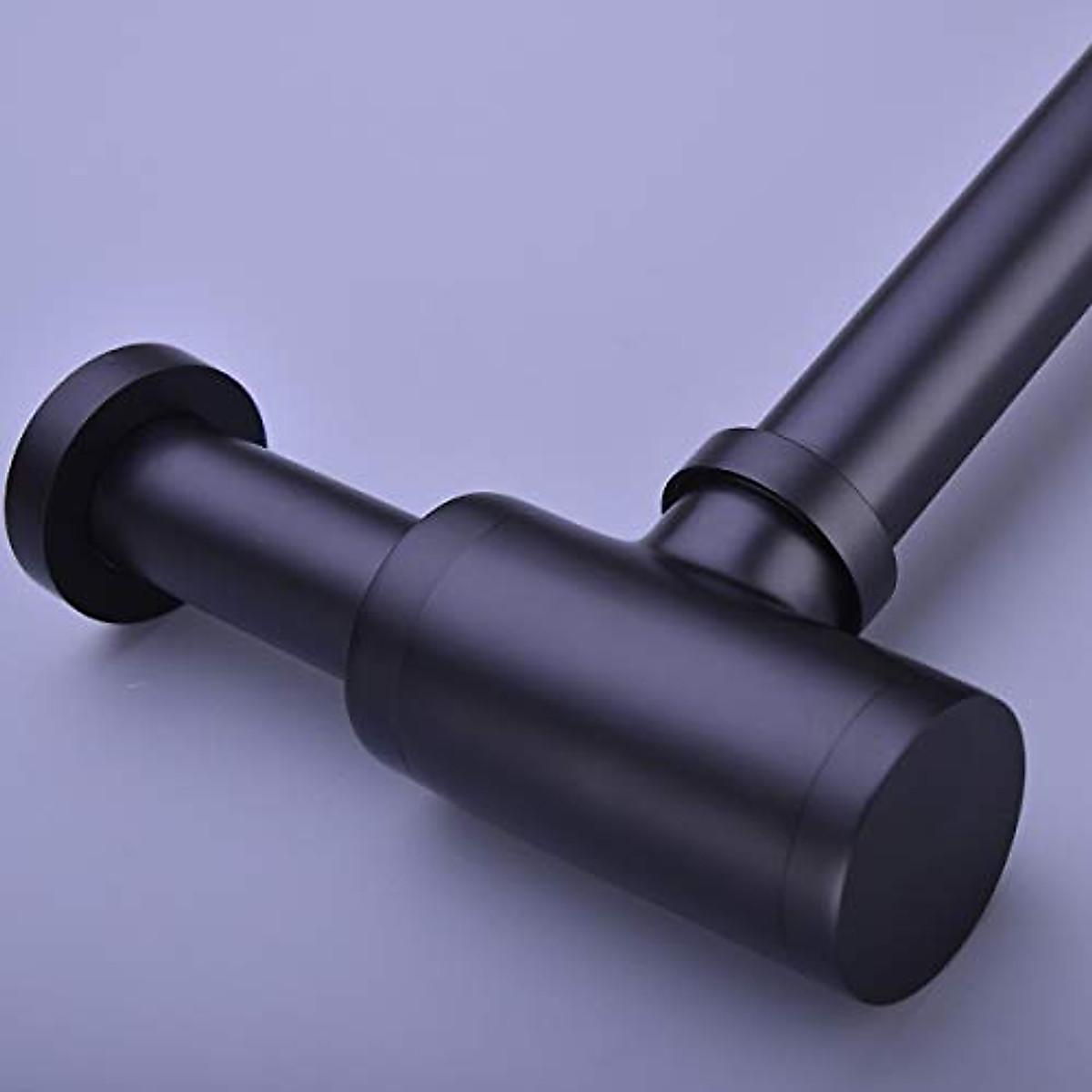 TRUSTMI Bottle P Trap Brass Round 1 1/4 Inch Decorative P-Trap, Adjustable Bathroom Basin Sink Waste Drain Kit, Wall Drainage, Matte Black