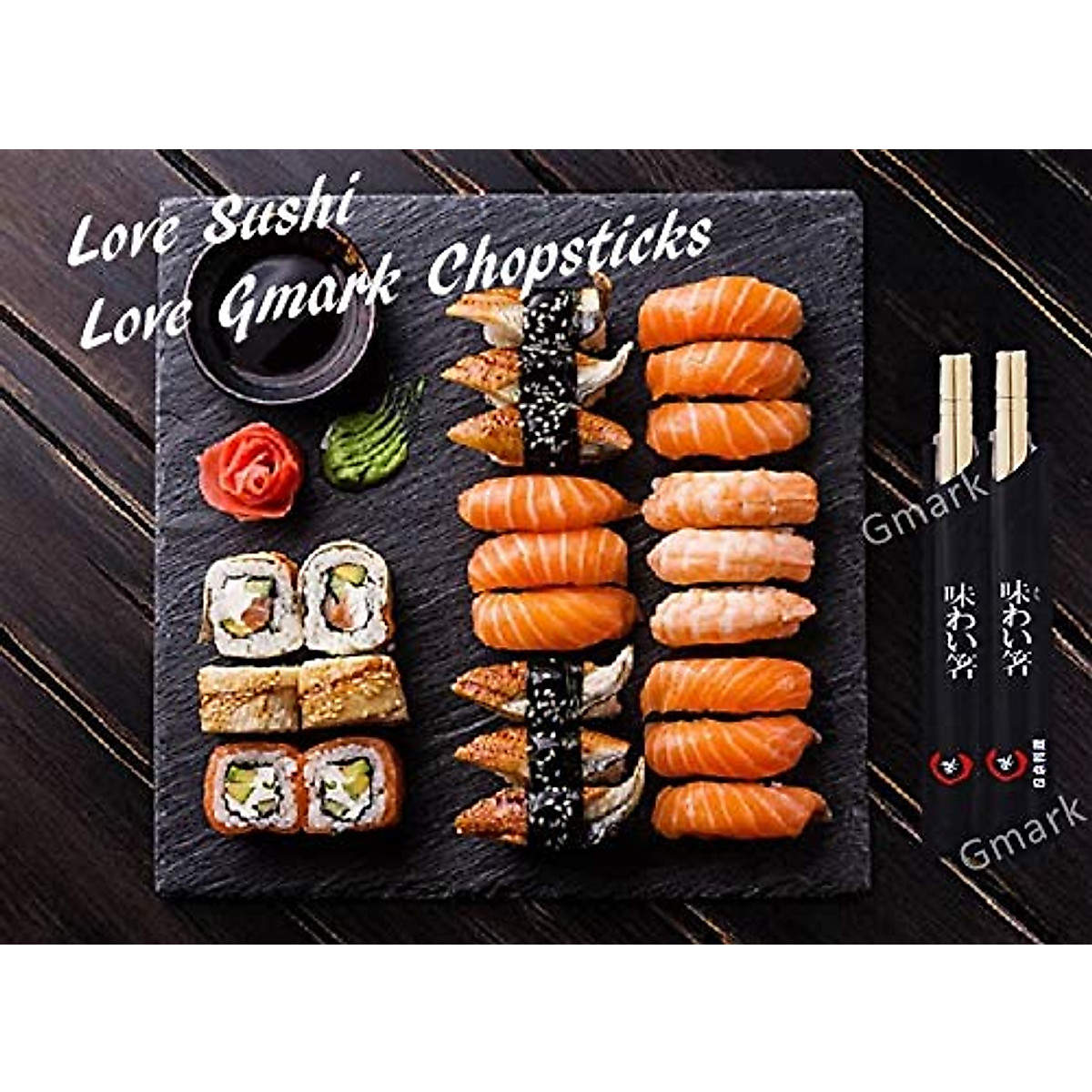 Disposable Chopsticks Pack of 40 Pair, 9" Japanese Style Sleeved Sushi Chopsticks by Gmark GM1038A