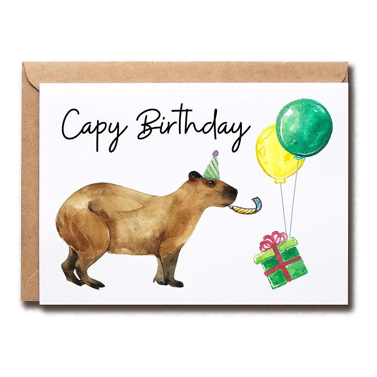 EruditeGifts Capy Birthday Card - Fun, Cute, Heavyweight Cardstock, Blank Inside, Envelope Included, 5 x 7 Inches