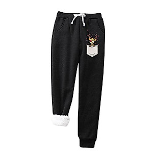Low Rise Sweatpants,Womens Sweatpants with Pockets Christmas Print Elastic Waisted Workout Active Joggers Drawstring Casual Baggy Workout Pants Santa Claus Graphic Print Black XL