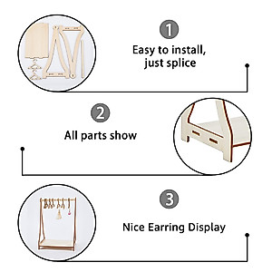 SUPERFINDINGS 32 Holes Wood Miniature Hangers and Clothes Rack Earring Hanger Rack with 8 Mini Hangers Tabletop Jewelry Display Stand for Jewelry Display Supplies, 15.5x10x21.6cm