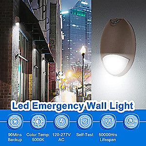 LED Emergency Light with Battery Backup and Photocell Sensor, Waterproof Self Test Diagnostics Commercial LED Outdoor Wall Emergency Light Fixtures, Aluminum Housing 12W 120-277VAC UL Listed (6-Pack)