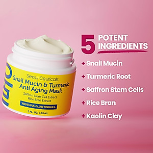 SeoulCeuticals Korean Face Mask Skin Care - Snail Mucin Turmeric Mask for Face – Cruelty Free K Beauty Anti Aging Face Mask for Healthy, Youthful Glow 2oz