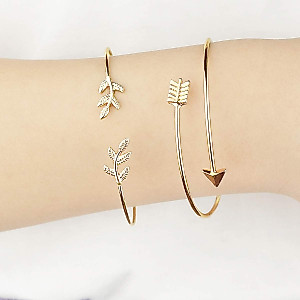 Shareky Women 4pcs Layered Cuff Bangle Bracelet Set Adjustable Stackable Wrap Bangle Open Branch Wire Bangle Gold