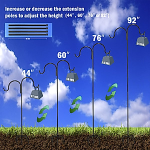 Outdoor Double Shepherds Hook/Bird Feeder 5/8 in Pole with 5 Shakes Base, DUYKQEM 92 inch Heavy Duty Garden Hanging Plant Stand 2 Pack, Outside Holder Hanger for Lanterns Light,Wedding Flower Basket