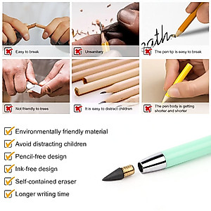 HOTUT Inkless Pencil, 7PCS Forever Infinity Pencils with 7 Eraser Reusable Inkless Everlasting Pencil with 7 Replaceable Nibs for Writing Drawing Students Office School Supplies