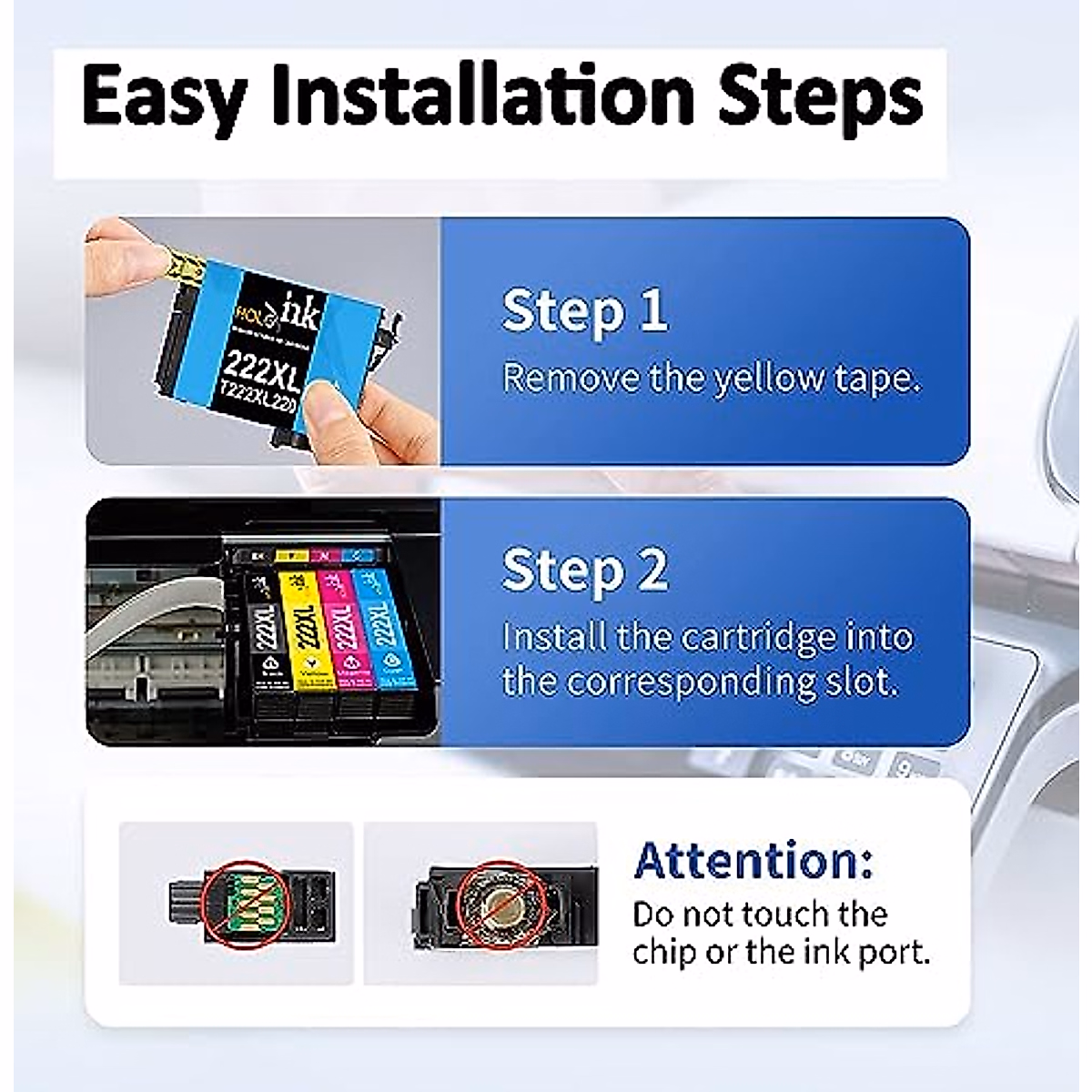 222XL Remanufactured Ink Cartridge Replacement for Epson 222 Ink Cartridges 222XL for Expression Home XP-5200 Workforce WF-2960 Printer (Black, Cyan, Magenta, Yellow, 4 Pack)