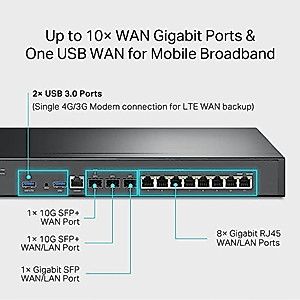 TP-Link ER8411 | Enterprise Wired 10G VPN Router | Up to 10 WAN Ports | High Network Capacity | SPI Firewall | Support Omada SDN | Load Balance | Lightning Protection | 5 Year Manufacturer Warranty