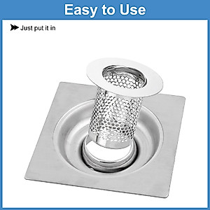 uxcell 2 Pack Shower Drain Strainer, 2" x 2.2" Stainless Steel Floor Drain Strainer Deep Sink Hair Catcher for Kitchen Bathroom Balcony Floor Drain, Fit Hole Size from 1.38" to 2.17"