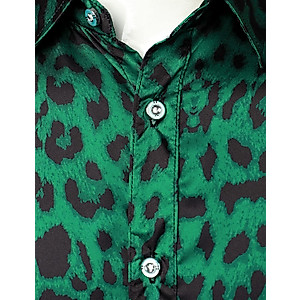 ZEROYAA Men's Hipster Leopard Printed Slim Fit Long Sleeve Button Up Satin Dress Shirts for Party Prom ZLCL36-108-Emerald XX-Large