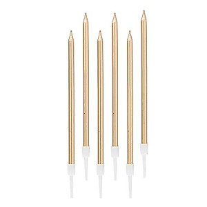 24 Count Metallic Birthday Candles Slow Burning Happy Birthday Cake Candles Long Thin Cake Cupcake Candle in Holders for Lucky Party, Wedding Party, Birthday Party Congregation (Champagne Gold)
