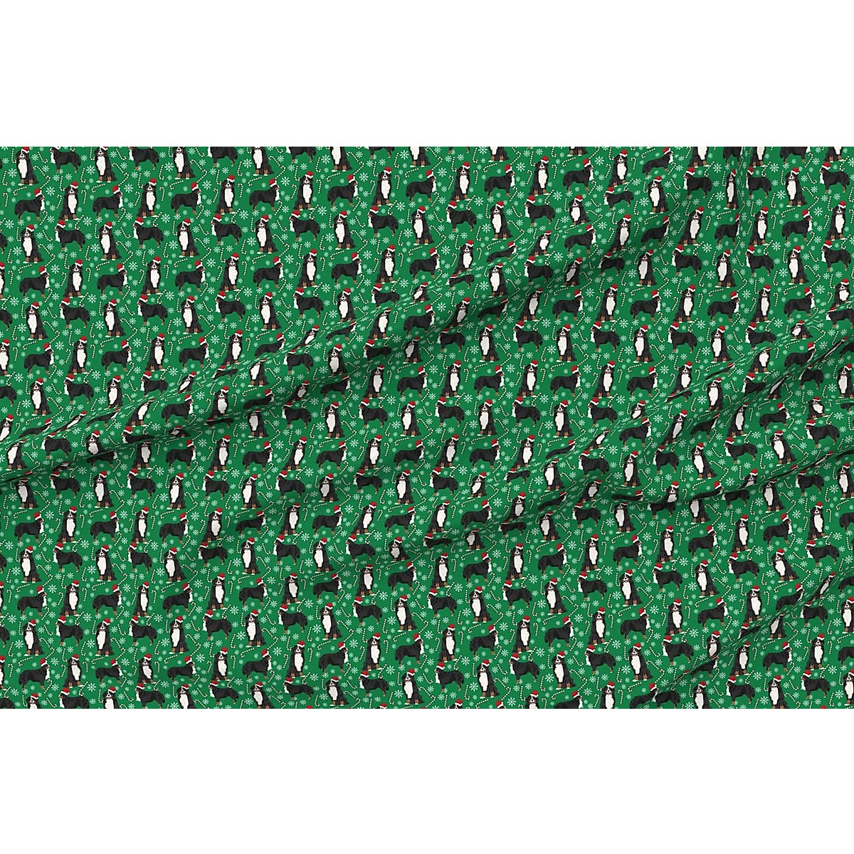 Spoonflower Fabric - Bernese Mountain Dogs Candy Canes Winter Snowflakes Green Christmas Printed on Petal Signature Cotton Fabric Fat Quarter - Sewing Quilting Apparel Crafts Decor