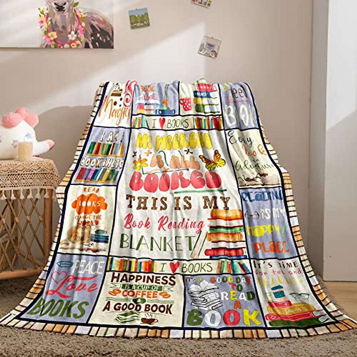 MULY Book Lover Gift Blanket, Book Club Bookworm Gift, Literary Gift Ideas Throw Blanket, Librarian Gift Throw Blanket for Book Lovers, Warm and Cozy Flannel Blanket 50x60 Inch