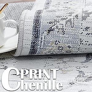 jinchan Area Rug 5x7 Washable Rug Kitchen Light Grey Floral Print Rug Farmhouse Indoor Accent Rug Boho Floor Cover Foldable Thin Rug Non Slip Soft Bath Mat for Bedroom Living Room Dining Room