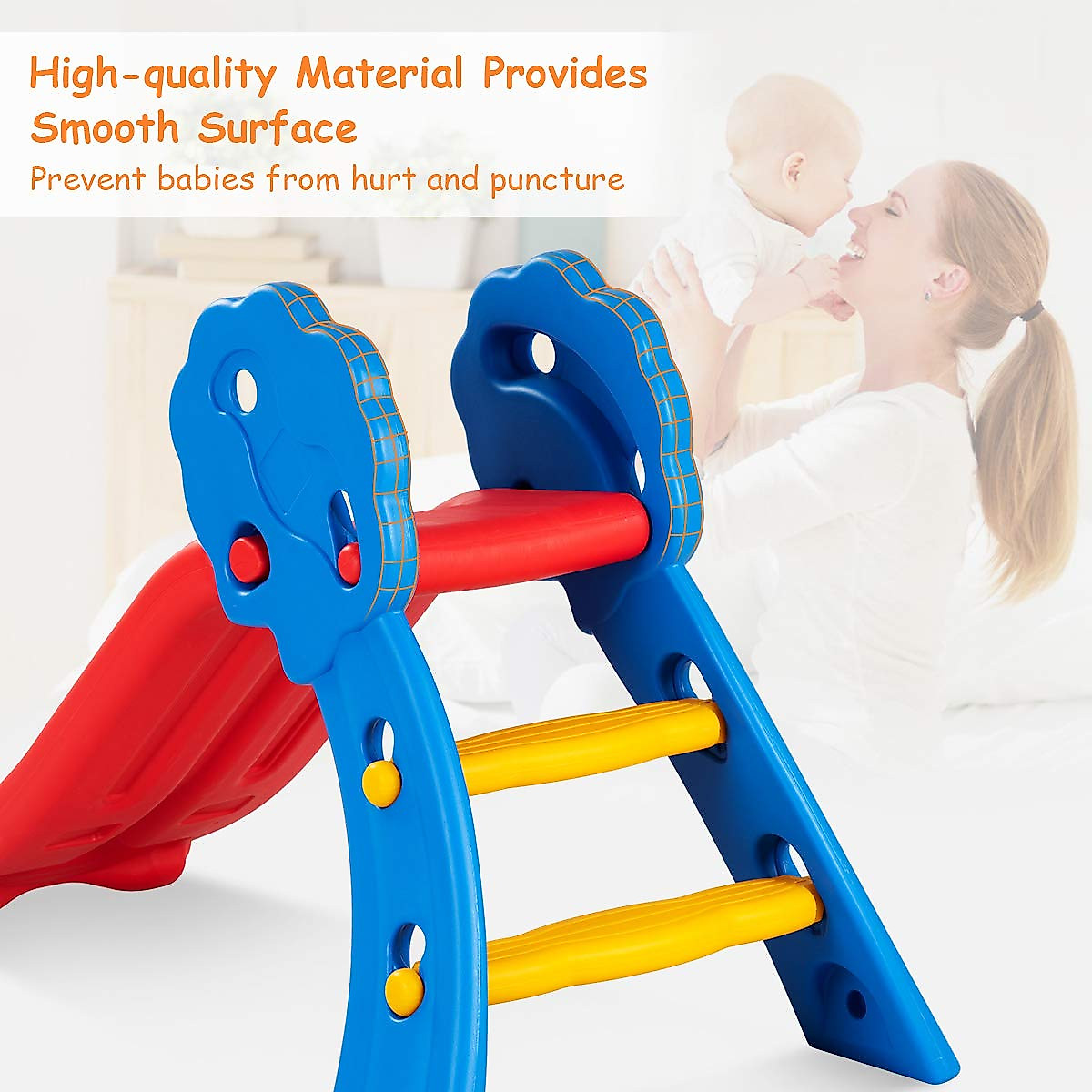 BABY JOY Folding Slide, Indoor First Slide Plastic Play Slide Climber for Kids (Floral Rail)