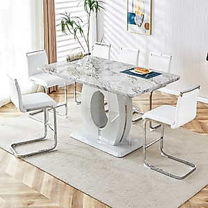 gopop Bar Height Dining Table,Marble Dining Table for 6,1.77-inch Thick Marbleized Textured Tabletop with High-Gloss MDF Base,Counter Height Dining Table Ideal for Pub Bar Gatherings at Home