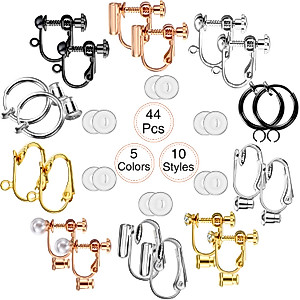 Hicarer 10 Pairs Clip on Earring Converter Non Pierced Earrings Components with Post for Non-Pierced Ears, with 12 Pairs Comfort Earring Pads for Women