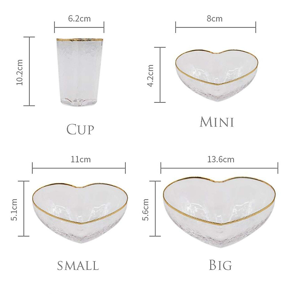 Phnom Penh Glass Bowl Dessert Bird's Nest Salad Bowl Fruit Plate Creative Transparent Heart Shape Breakfast Bowl (15.5 oz)