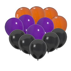 JODIDI 100 Pcs 12-Inch Latex Balloons in Black, Orange, and Purple - Perfect for Halloween, Graduation, Birthday, Baby Shower, and Party Decorations