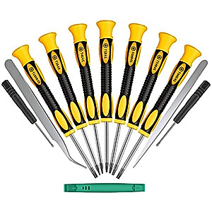 Kingsdun 12Pcs Magnetic Torx Screwdriver Sets with T3 T4 T5 Torx 6 T7 T8 T10 Star Screwdrivers, Stainless Steel Tweezers & Philip Slotted Screwdrivers for Phone/Mac/Camera/Computer Repairing