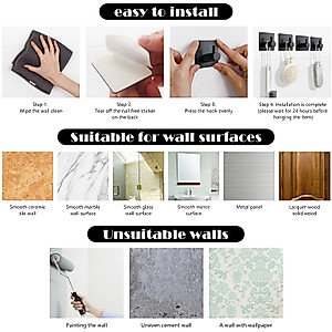 Thaijoy Adhesive Hooks - 4 Pack，Heavy Duty Waterproof Towel Hooks，SUS304 Stainless Steel Adhesive Coat Hooks，for Bathroom, Kitchen, Office, School Black Shower Hook Hanger