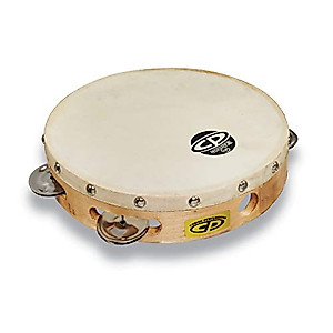 CP378 8" Wood Tambourine, Headed, Single Row Jingles