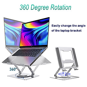 Peymoxra Laptop Stand Aluminum Computer Stand for Desk with 360° Rotating Base Adjustable Height and Angle Ergonomic Designe, Compatible with MacBook, Tablets and All Notebook 7-17" Silver