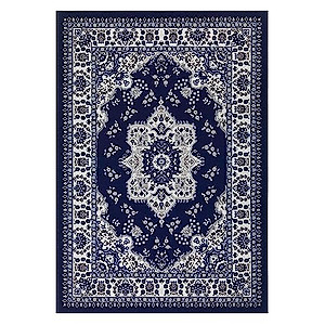 Antep Rugs Alfombras Oriental Traditional 8x10 Non-Skid (Non-Slip) Low Profile Pile Rubber Backing Indoor Area Rugs (Navy Blue, 7'10" x 10')