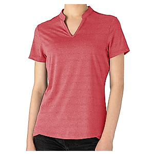 YSENTO Women's Dry Fit Golf Polo Shirts Short Sleeve V Neck Collarless Athletic Activewear Shirts Shirts Red S