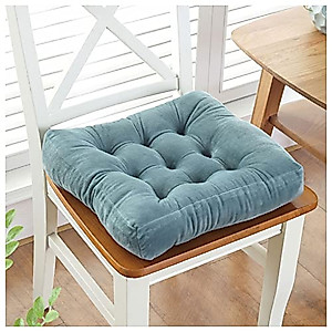 OITTO Quilted Chair Cushions,Dining Chair Cushions,Rocking Chair Cushions and Pads 3 inch Thick,17.7 x 17.7 inch,Machine Washable Velvet Fabric (Blue)