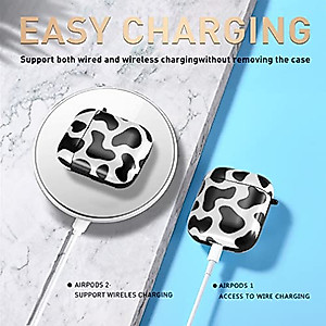 Airpods Case Cover Cow, Olytop Cute Airpods Protective Case Cover Printed Hard Skin Women Girl for Apple Airpods Charging Case with Keychain AirPods 2nd 1st Gen (Black Cow)
