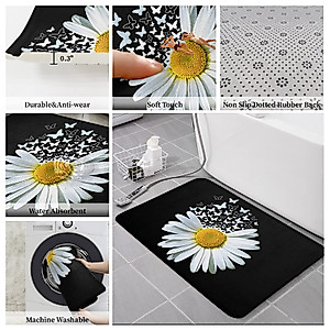 White Daisy Kitchen Mat Set of 2, Anti Fatigue Comfort Floor Mats for Kitchen Living Room Laundry Waterproof Non Skid Standing Rug Set, Butterfly Petals