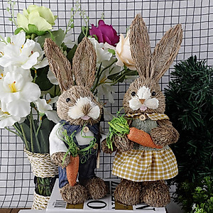 Keebgyy 14inch Easter Bunny Figures, Simulation Standing Rabbit Ornaments with Carrot Holding Basket Decorations for Party Home Garden Holiday Decor Gifts