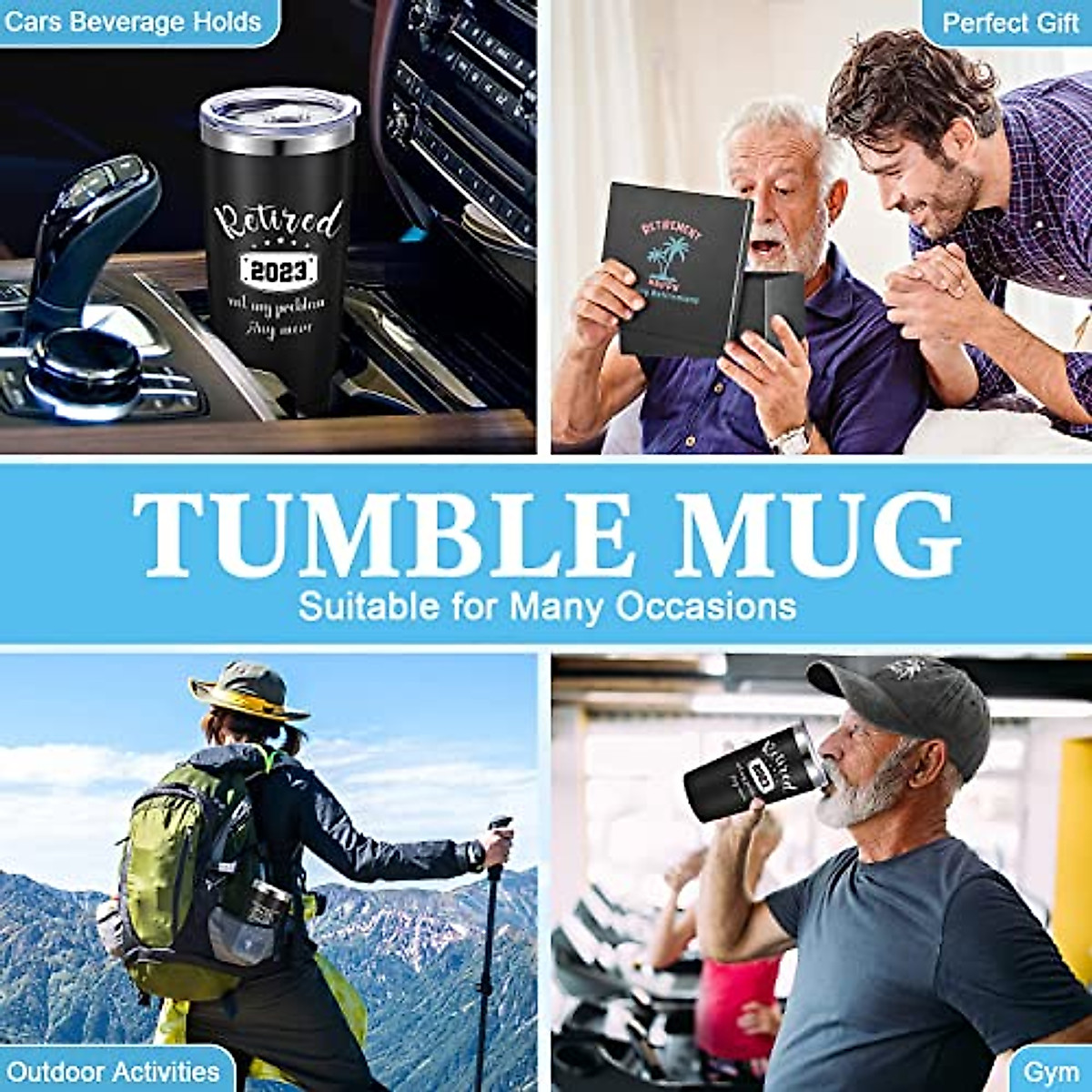 Sieral 5 Pcs Retirement Gift set for Men Funny Retired Presents Include Insulated Tumbler Baseball Cap Full Length Lounge Socks Keychain with Gift Box for Coworkers, Retired People, Dad (Tree Style)