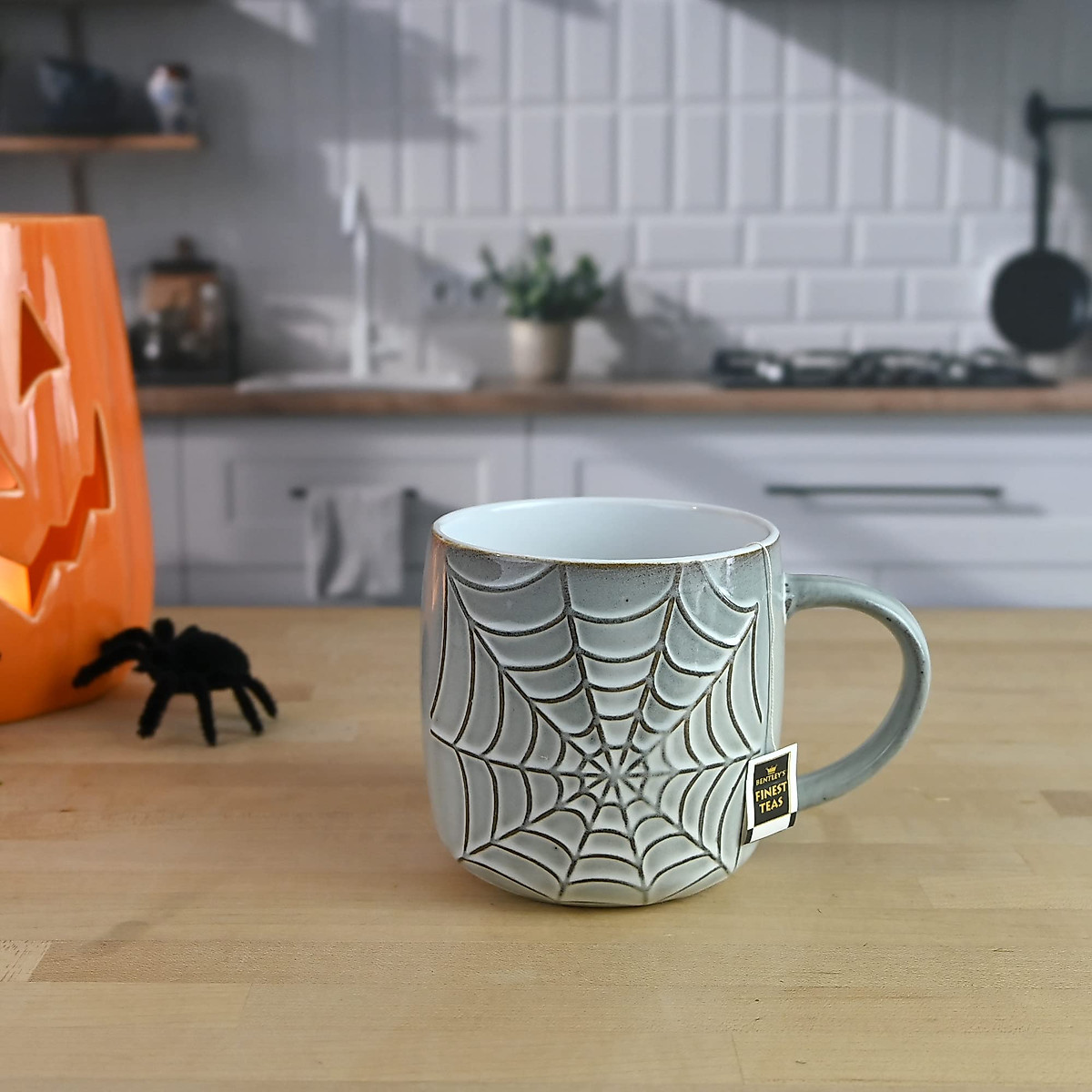 Boston Warehouse 18 Ounce Embossed Stoneware Mug, Spiderweb