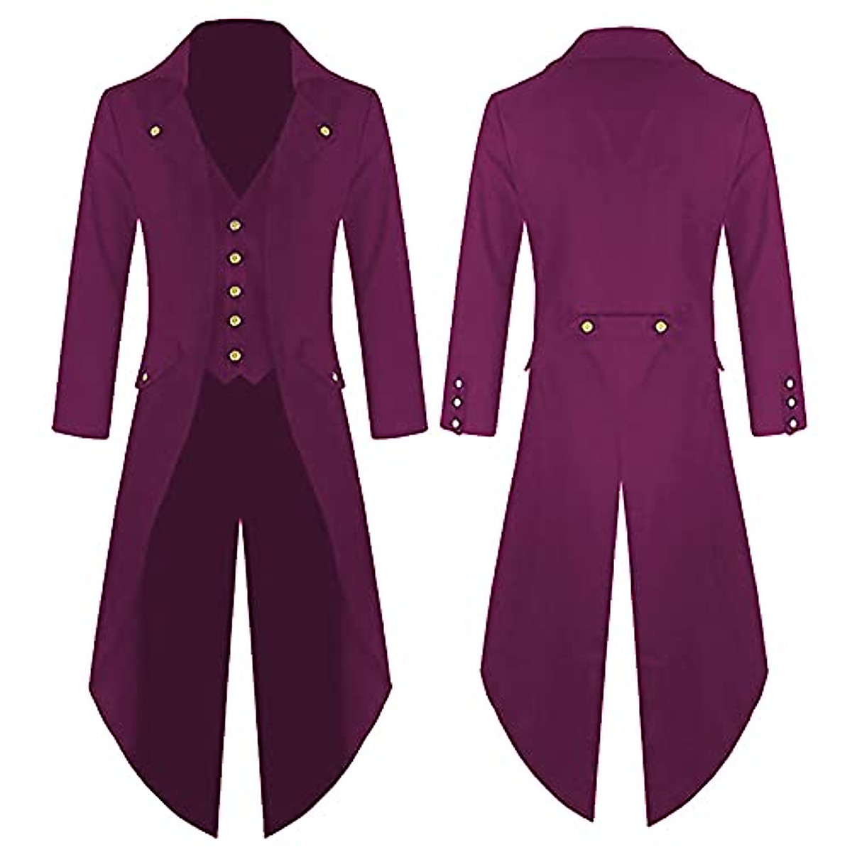 JDHUFEI Mens Gothic Costume Vintage Halloween Coat Long Sleeve Button Down Tailcoat Lapel Medieval Ball Gown Cosplay Clothes