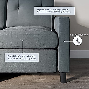 BELLEZE 3 Piece Convertible Sectional Sofa, Upholstered Fabric L Shaped Couch with Modular Chaise Lounge for Dorm Rooms, Apartments, Small Spaces - Altera (Dark Gray)