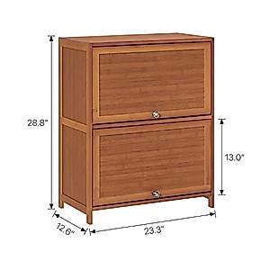 MoNiBloom 4 Tier Shoe Cabinet, Bamboo Free Standing Shoe Shelf Storage Rack with Flip Doors for 9-12 Pairs Home Entryway Hallway Office Bedroom, Brown