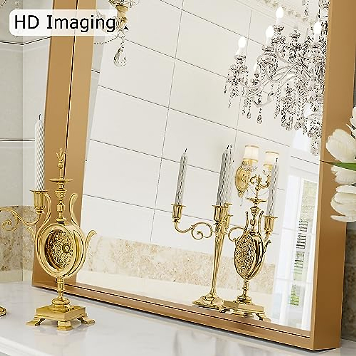 XRAMFY Gold Framed Mirrors for Bathroom, 24x36 inch Bathroom Vanity Mirror, Metal Frame Wall Mounted Rectangle Mirror for Washroom Bedroom Living Room (Horizontal/Vertical)