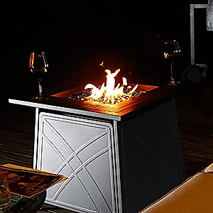 BALI OUTDOORS Propane Fire Pit Table, 28 inch 50,000 BTU Auto-Ignition Outdoor Gas Fire Pit Table, CSA Certification Approval and Strong Steel Tabletop (Square Black)