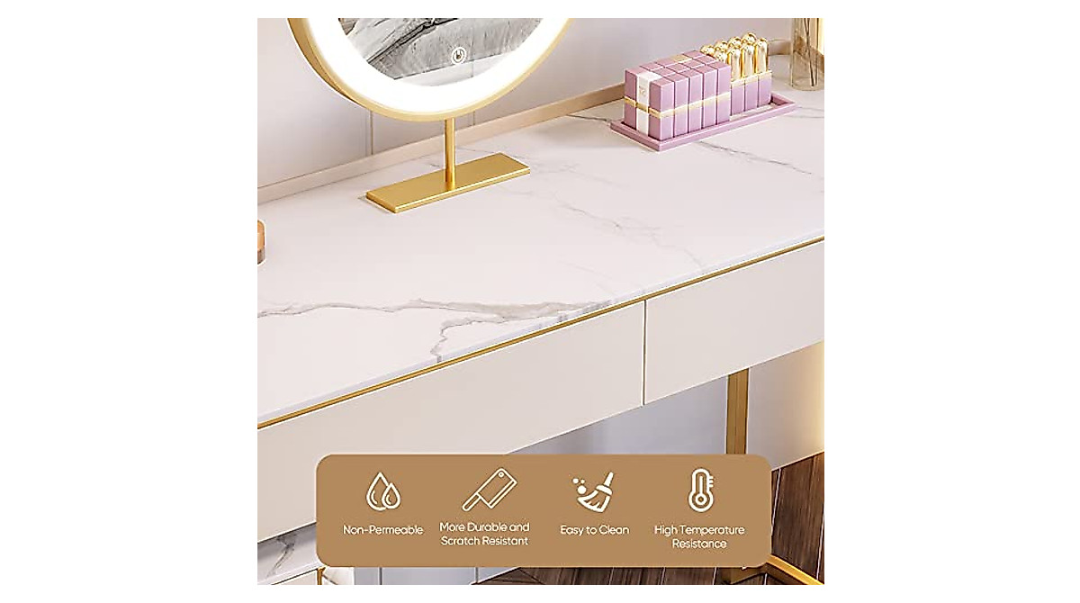 Luxury Makeup Vanity Set with LED Lighted Mirror & Storage