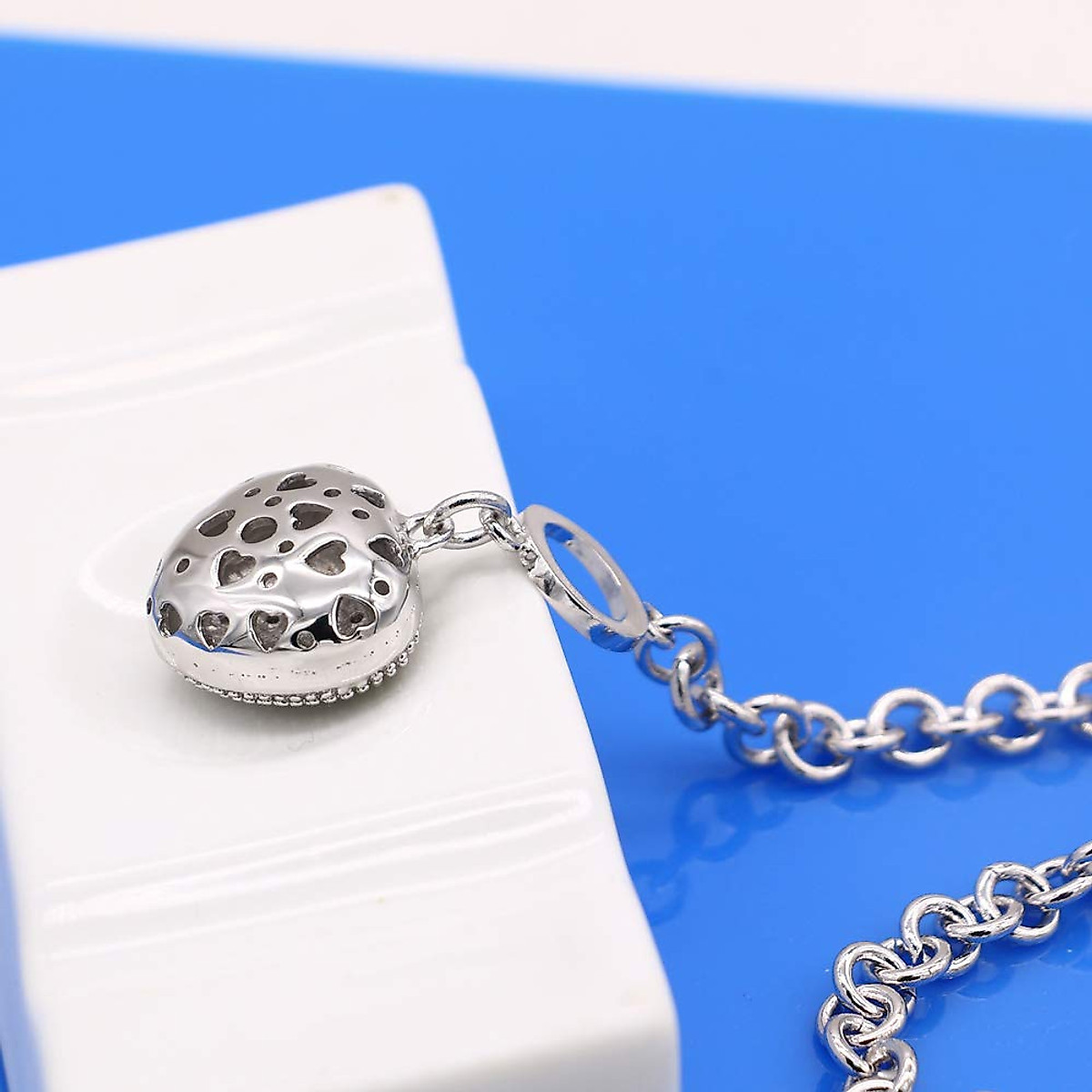 Dankadi New Women's 925 Sterling Silver Necklace Noble Heart Pendant Necklace Solid Silver Rolo Chain 17-19'' Birthday Party Jewelry Necklace Accessories (20)