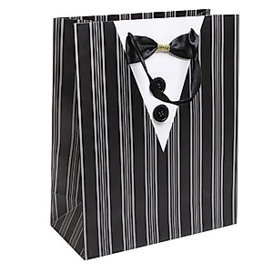 MyGift Decorative Gift Bags and Tissue with Tuxedo Design for Groomsmen, Birthday, Anniversary, Set of 3