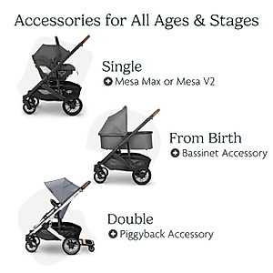UPPAbaby Cruz V2 Stroller/Full-Featured Stroller with Travel System Capabilities/Toddler Seat, Bumper Bar, Bug Shield, Rain Shield Included/Gregory (Blue Mélange/Silver Frame/Saddle Leather)