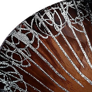 Bathroom Vessel Sink Vanity Tempered Glass Vessel Bowl Sink Round Countertop Sink Bowl with Faucet and Drain Combo Above Counter Sink, Brown with Silver Pattern